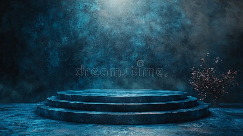 Moody Blue Concrete Platform Circular Steps Dramatic Studio Background ...