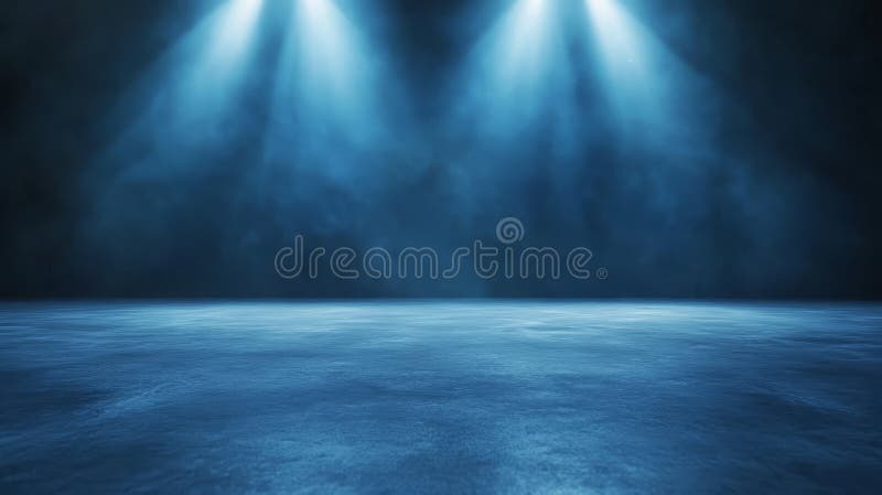 Moody Blue-lit Stage with Spotlights Shining Down on an Empty Floor ...