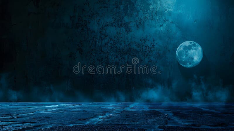 Moody Blue Moonlight on Textured Wall and Ground, Ai Generated Stock ...