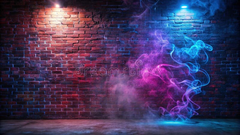 Moody Brick Wall Backdrop with Ethereal Smoke and Colored Lighting ...