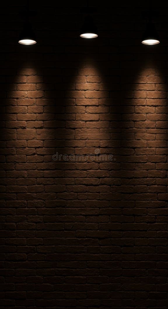 Moody Brick Wall with Dramatic Lighting from Three Overhead Lamps Stock ...