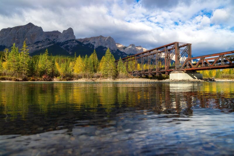 Canmore Engine Bridge Under a Cloudy Sky in the Fall Stock Image ...