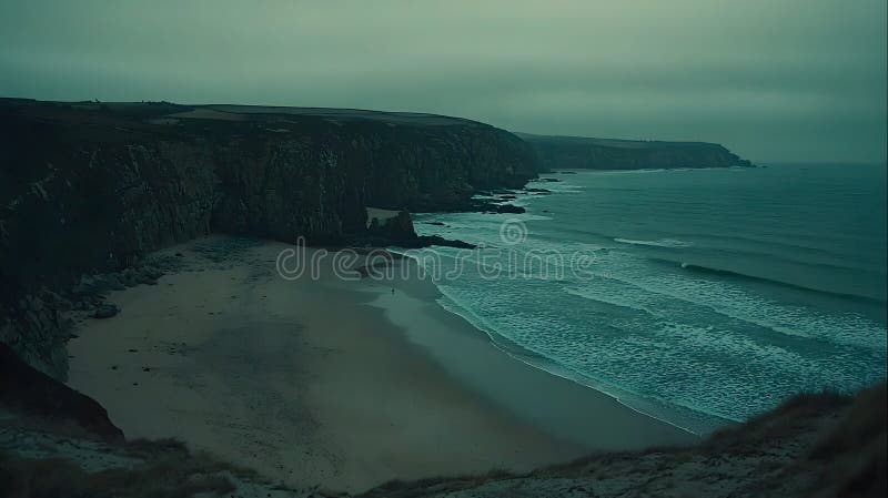 Moody Coastal Landscape with Dark Cliffs and Waves Stock Photo - Image ...