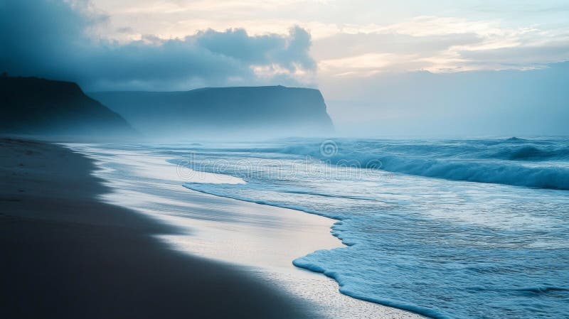 Moody Coastal Landscape Dramatic Ocean Waves Crashing on Sandy Beach at ...