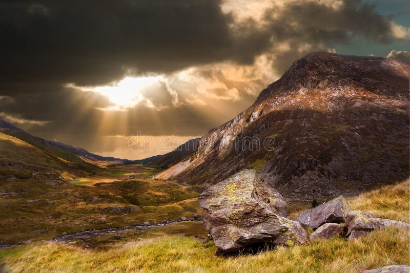 Moody Dramatic Mountain Sunset Landscape Stock Photo - Image of ...