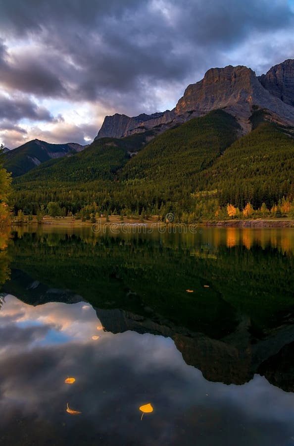 Moody Fall Mountain Reflections in Canmore Stock Image - Image of ...