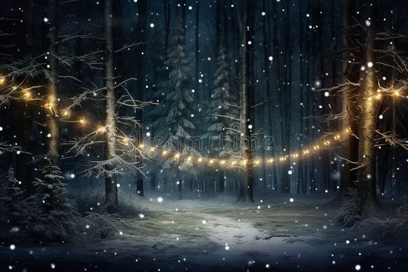 Moody Festive Christmas Night Scene in the Woods Stock Illustration ...