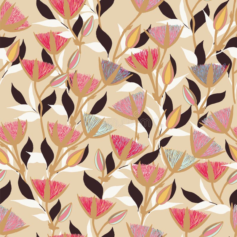 Moody Flowers Seamless Pattern Stock Vector - Illustration of blossom ...