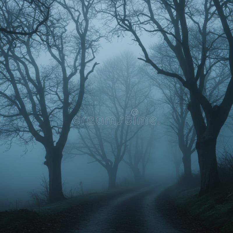 Moody Foggy Road Winding through a Forest Stock Illustration ...