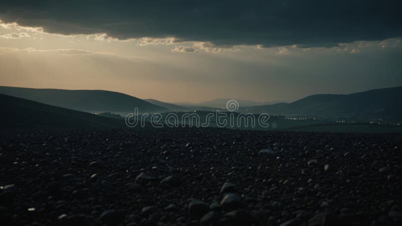 Moody Landscape with Rolling Hills Under Dramatic Clouds and Soft Light ...