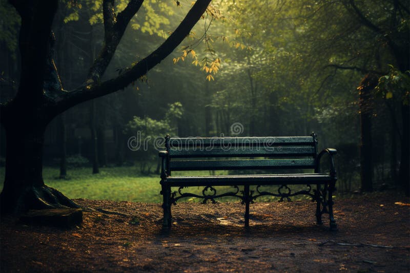 Moody Nature Envelops an Isolated Bench, a Couple Lost within Stock ...