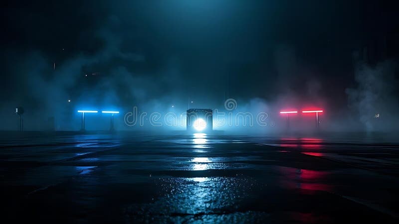 Dramatic Night Street with a Bright Spotlight Stock Photo - Image of ...