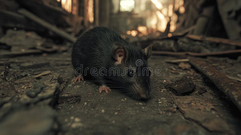 A Moody Scene Featuring a Sewer Rat Perched on a Ledge, with Dim ...