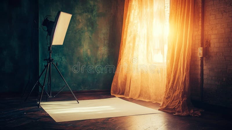 Moody Studio Setup with Soft Natural Light Streaming in Stock Photo ...