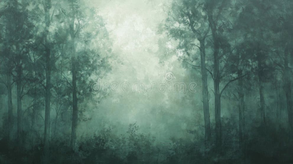 Moody Teal Forest Path in Misty Fog Stock Illustration - Illustration ...
