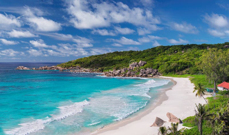 Mooi Groot Anse-Strand in Het Eiland Van La Digue, Seychellen Stock ...