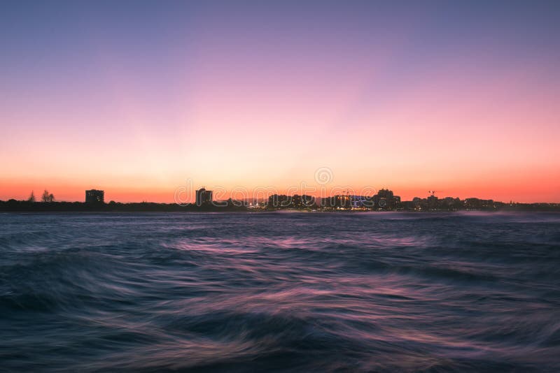 Mooloolaba beach at dusk stock image. Image of beautiful - 68729241