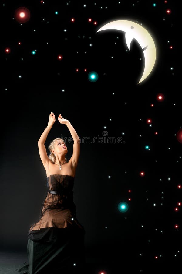 Moon stock photo. Image of female, moon, girl, eyes, clean - 4334644