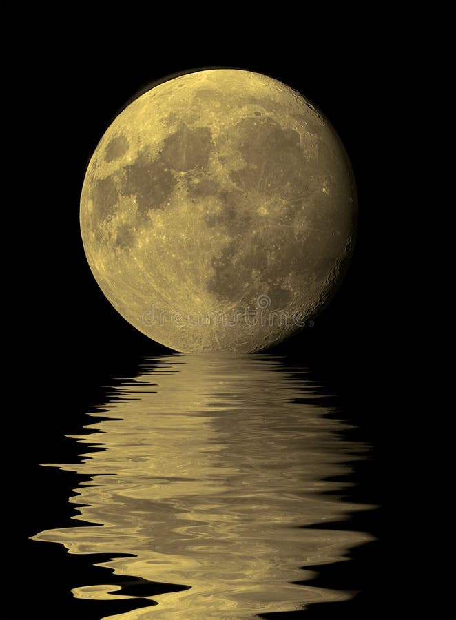 Moonset Over Ocean with Full Moon on Blue Night Sky Stock Illustration ...