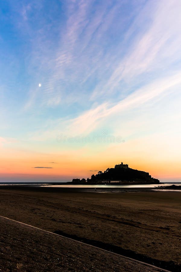 Moon above the Mount stock photo. Image of cornwall, micheles - 34370846