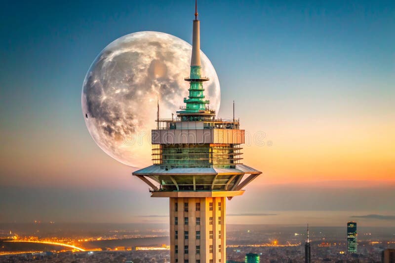 Moon Above the Tower in Riyadh, Saudi Arabia Stock Illustration ...