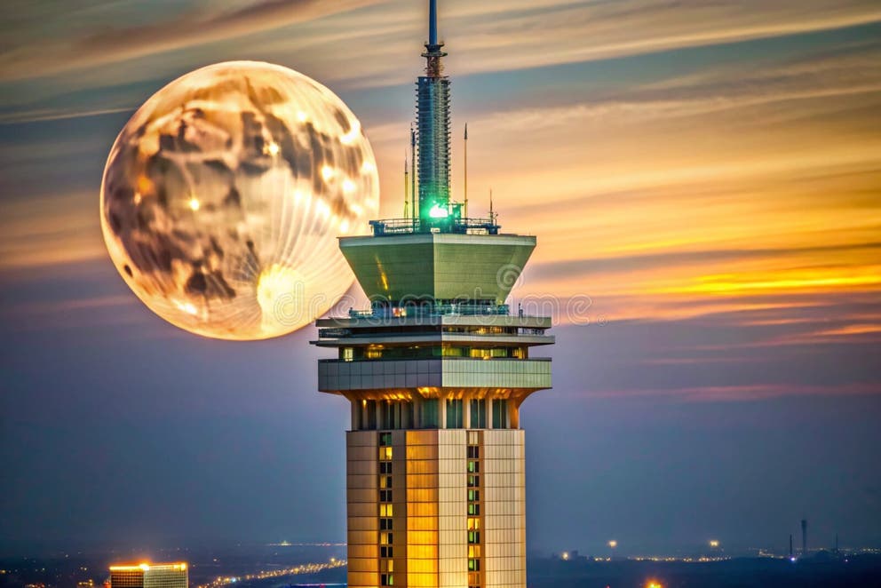 Moon Above the Tower in Riyadh, Saudi Arabia Stock Illustration ...