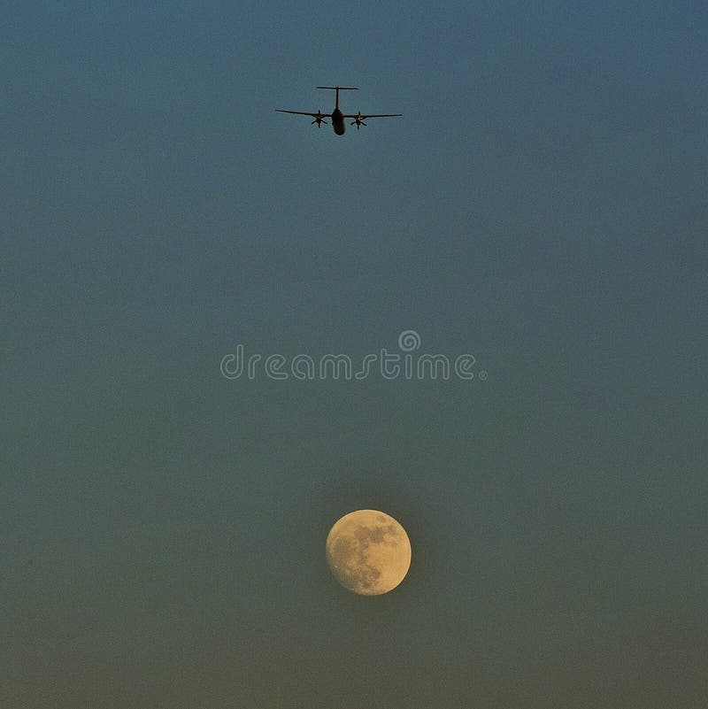 Moon and Airplane in Single Picture Stock Image - Image of moon ...