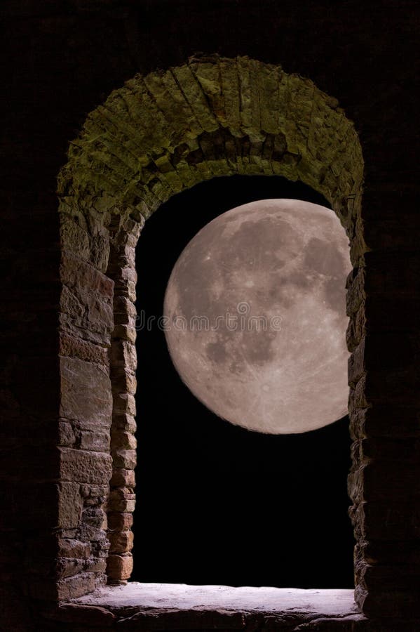 Moon through Ancient Stone Window Stock Photo - Image of astrology ...