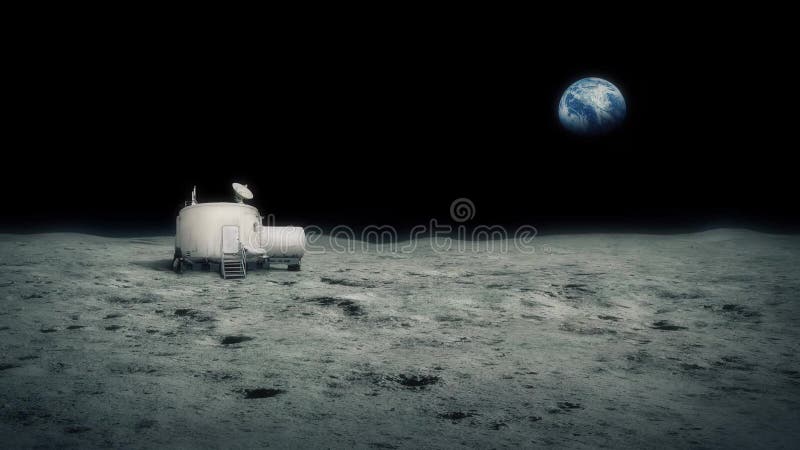 A Lunar Base on the Moon with Earth Visible in the Background Stock ...