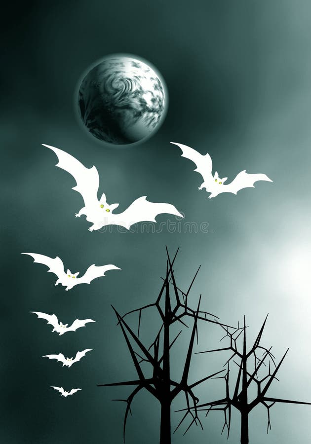 Red Moon and bats. stock illustration. Illustration of autumnal - 3239341