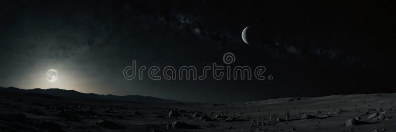 Moon on Black Empty Space Universe Void Panoramic Wide Angle Ai ...