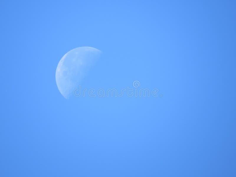 Moon in Blue Day Light Sky. Copy Space. Stock Image - Image of lunar ...