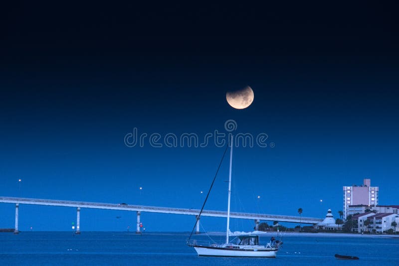 Moon Boat Mast in Front of Bridge Stock Image - Image of moon, waves ...
