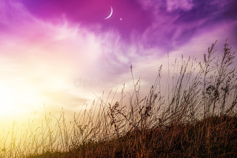 Moon in Bright Clouds of Sunset Sun Stock Image - Image of dusk ...