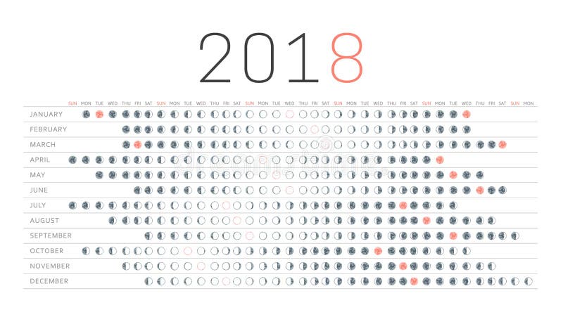 Moon calendar 2018. stock vector. Illustration of calendar - 84972268