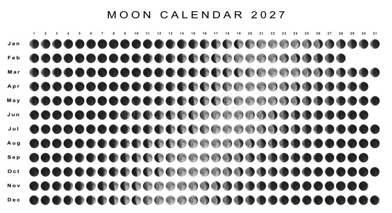 Moon Calendar 2027 Northern Hemisphere Stock Illustration ...
