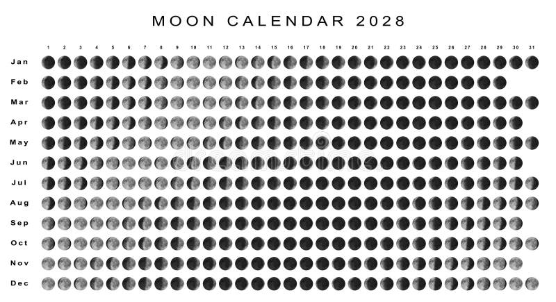 Moon Calendar 2028 Southern Hemisphere Stock Illustration ...