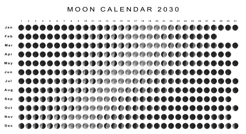 Moon Calendar 2030 Southern Hemisphere Stock Illustration ...