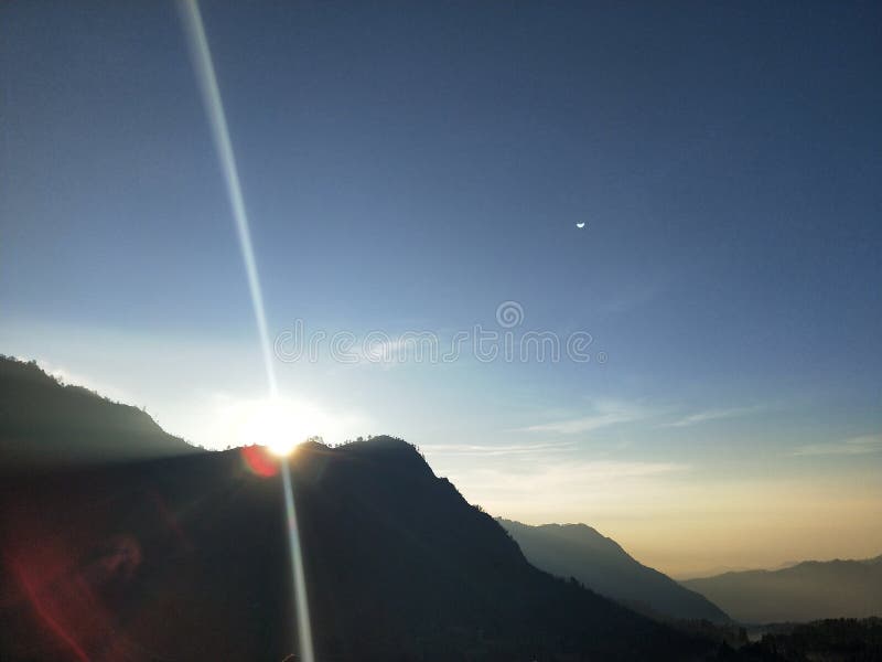 The Moon Can Be Seen Still when the Sun Rises Stock Image - Image of ...