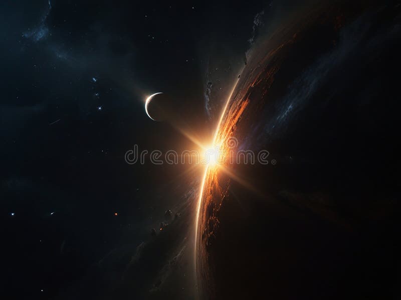 The Moon, Centered, Casts a Dark Umbra on Earth, Depicting the Path of ...