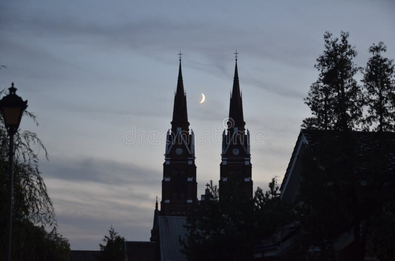 Moon church dark stock photo. Image of cloud, moon, steeple - 253833260