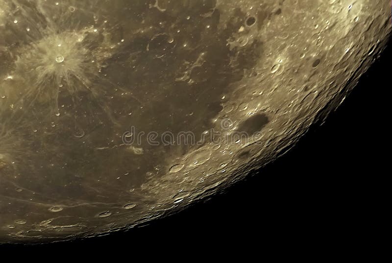 Moon through a Telescope with High Magnification. Craters on the Moon ...