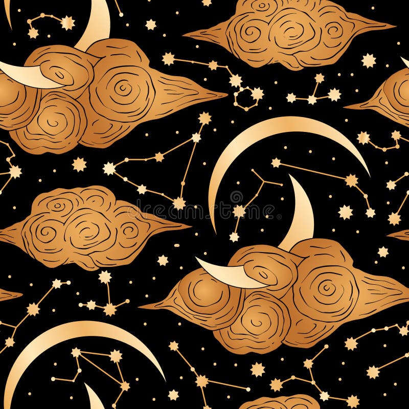 Moon Cloud Dark Starry Night Golden Magic Constellation Astronomy ...