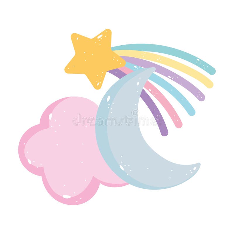 Moon Cloud Shooting Star Rainbow Cartoon Isolated Icon Design White ...