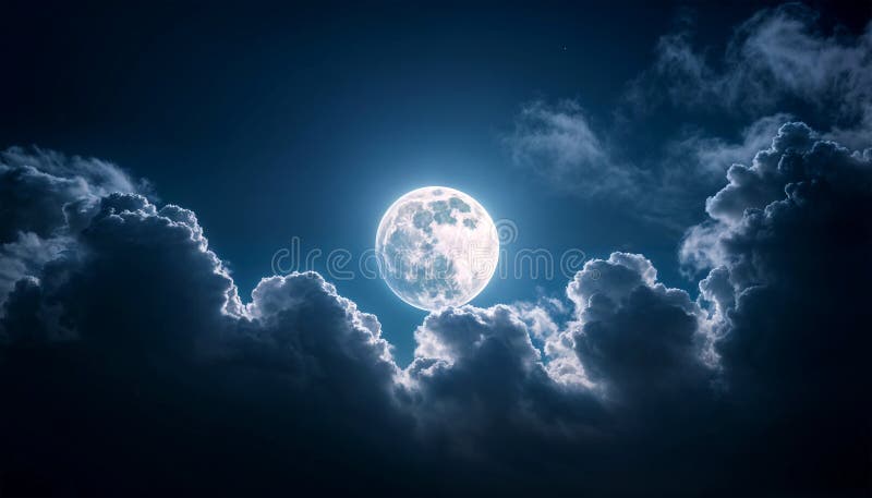 Moon in Clouds. Moonlight on a Full Moon Cloudy Night Stock ...