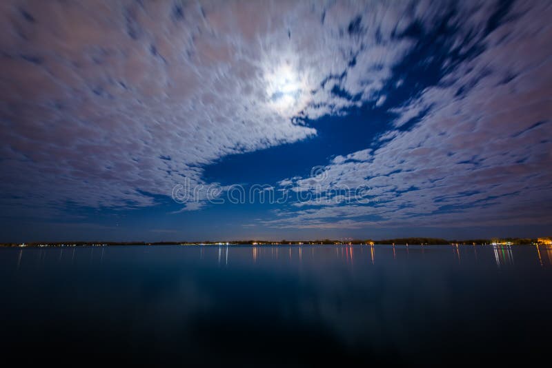 The Moon and Clouds Moving Over Lake Ontario, at the Harbourfront in ...