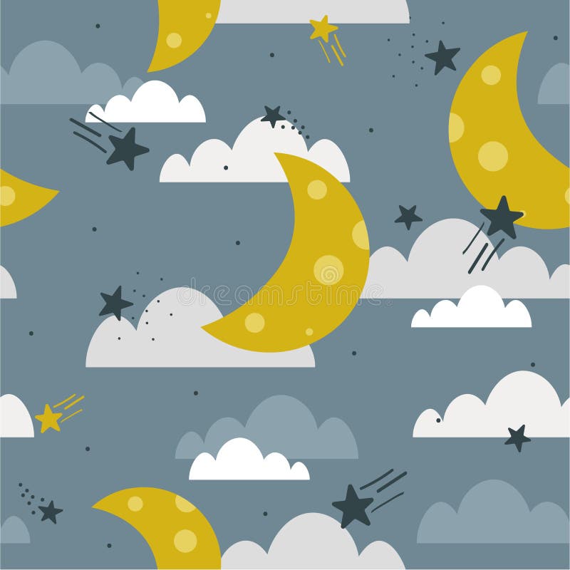 Moon Clouds And Stars Colorful Seamless Pattern Decorative