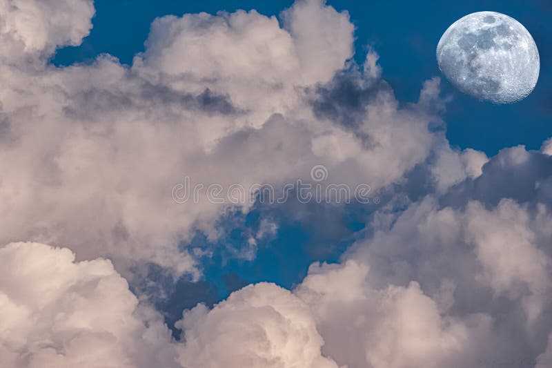 Moon with the Clouds at Sunset Stock Photo - Image of moon, sunset ...