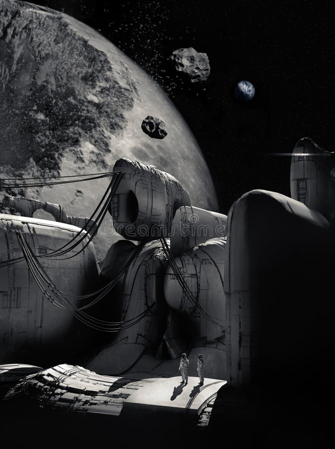 Moon Collapse, Surface Shrink and Crack and Spacestation Foreground ...