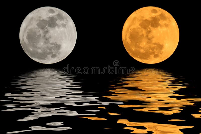 2 Moon 2 Colors and Shadows Stock Illustration - Illustration of water ...